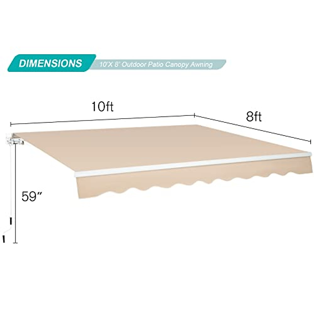 AECOJOY 10'×8' Patio Awning Retractable Sun Shade Awning Cover Outdoor Patio Canopy Sunsetter Deck Awnings with Manual Crank Handle, Beige