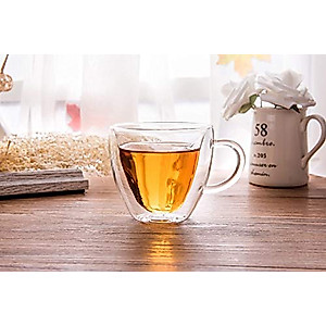 EASICOZI Heart Shaped Double Walled Insulated Glass Coffee Mugs or Aesthetic Tea Cups, Double Wall Glass 8 oz, Clear