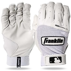 Franklin Sports MLB Batting Gloves - Classic XT Adult Men's + Youth Batting Gloves Pair - Baseball + Softball Gloves - White - Adult Large