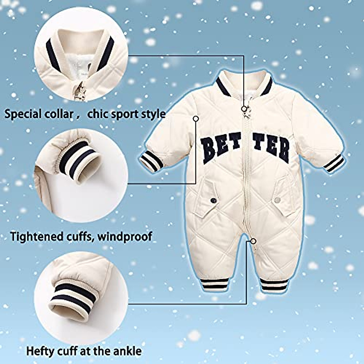 XIFAMNIY Baby Snowsuit Winter suits Coat Outwear Hooded Footie for Toddler Girls and Boys