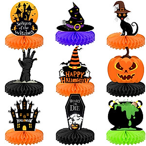 KatchOn, Halloween Centerpieces for Tables - Pack of 9 | Witch Halloween Table Centerpiece, Halloween Table Decorations | Orange and Black Halloween Centerpiece | Spooky Halloween Decorations Indoor