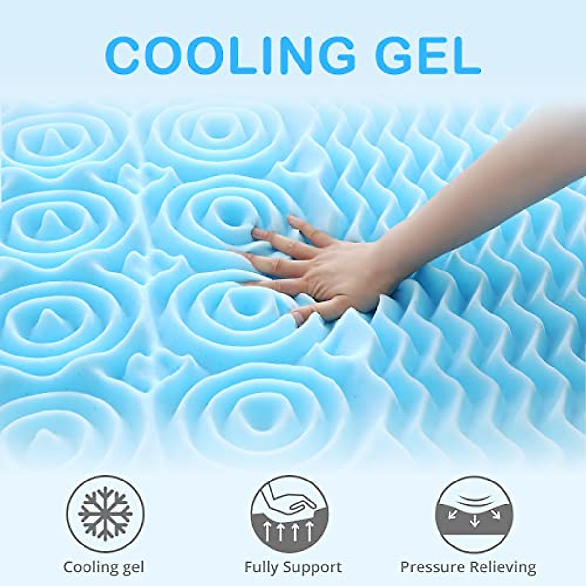 YUGYVOB 7-Zone Mattress Topper Queen, Cooling Gel Infused Mattress Topper, Egg Crate Foam Mattress, CertiPUR-US Certified, 2-Inch (60 * 80 Inch) Blue