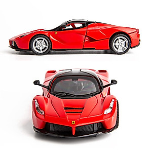 WAKAKAC 1/32 Ferrari Race Model Car and LaFerrari Toy Car, Pull Back Vehicle Alloy Diecast Model, Openable Doors, Collectible Gift Cars for Kids Ages 3-8 (Red)