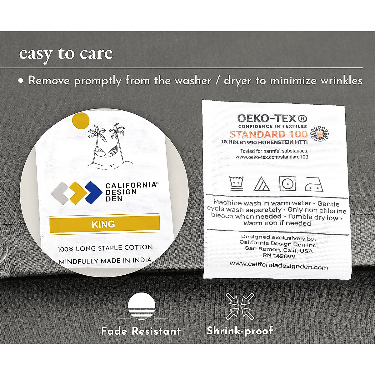 California Design Den Cotton Duvet Cover King Size, 3 Piece Slate Grey Bedding Set, 100% Pure Cotton Sateen Weave, 400 Thread Count Comforter Cover & Two Pillow Shams with Button Closure, Corner Ties