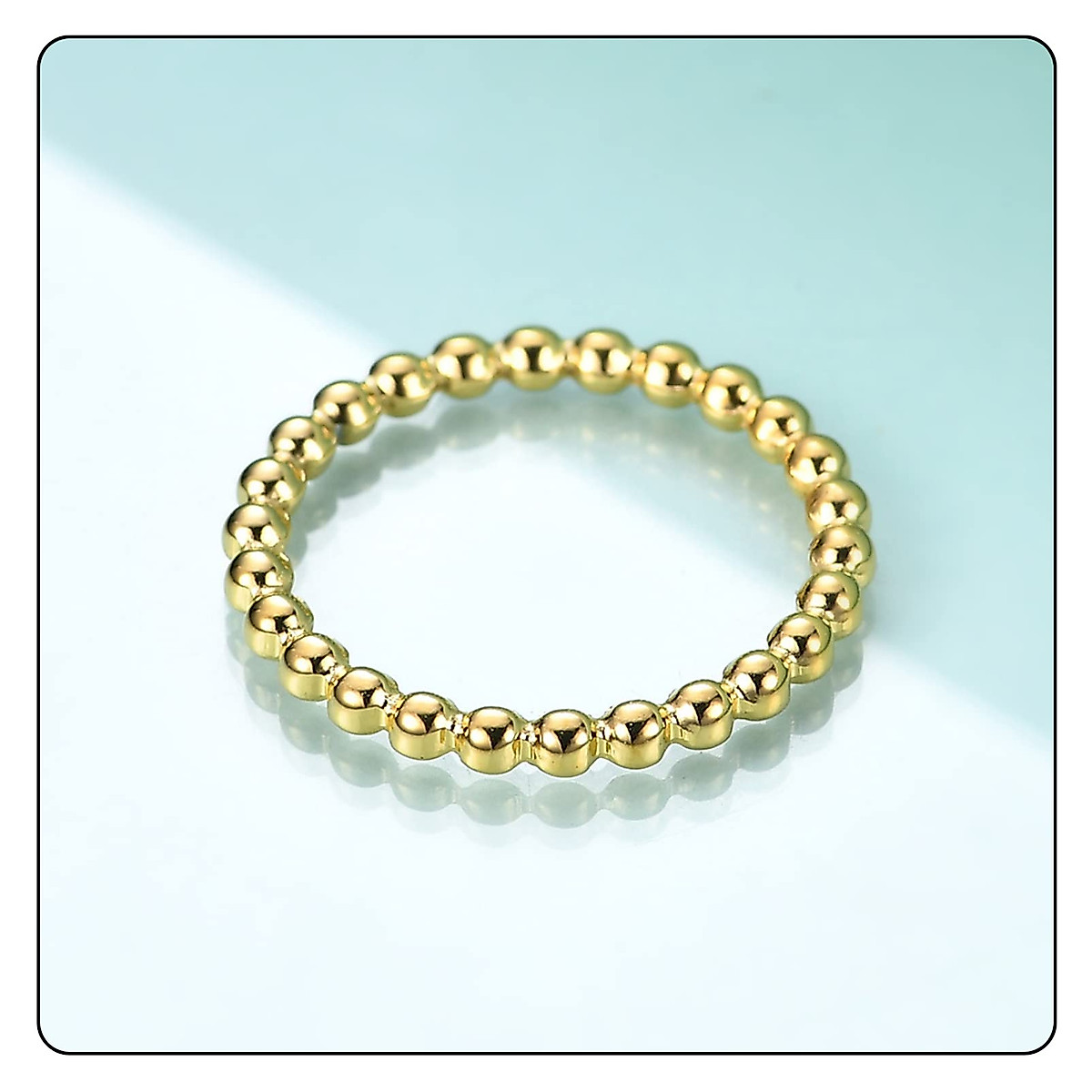 Fusamk Fashion 18K Gold Stacking Ring Stainless Steel 2MM Bead Ring(Gold(9))