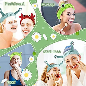 WLLHYF 3 Pack Spa Headband Face Wash Hairband Facial Makeup Head Wraps Cartoon Elastic Head Band Cute Frog Snail Crab Shower Headband Creative Hair Accessories for Beauty Skincare Sports