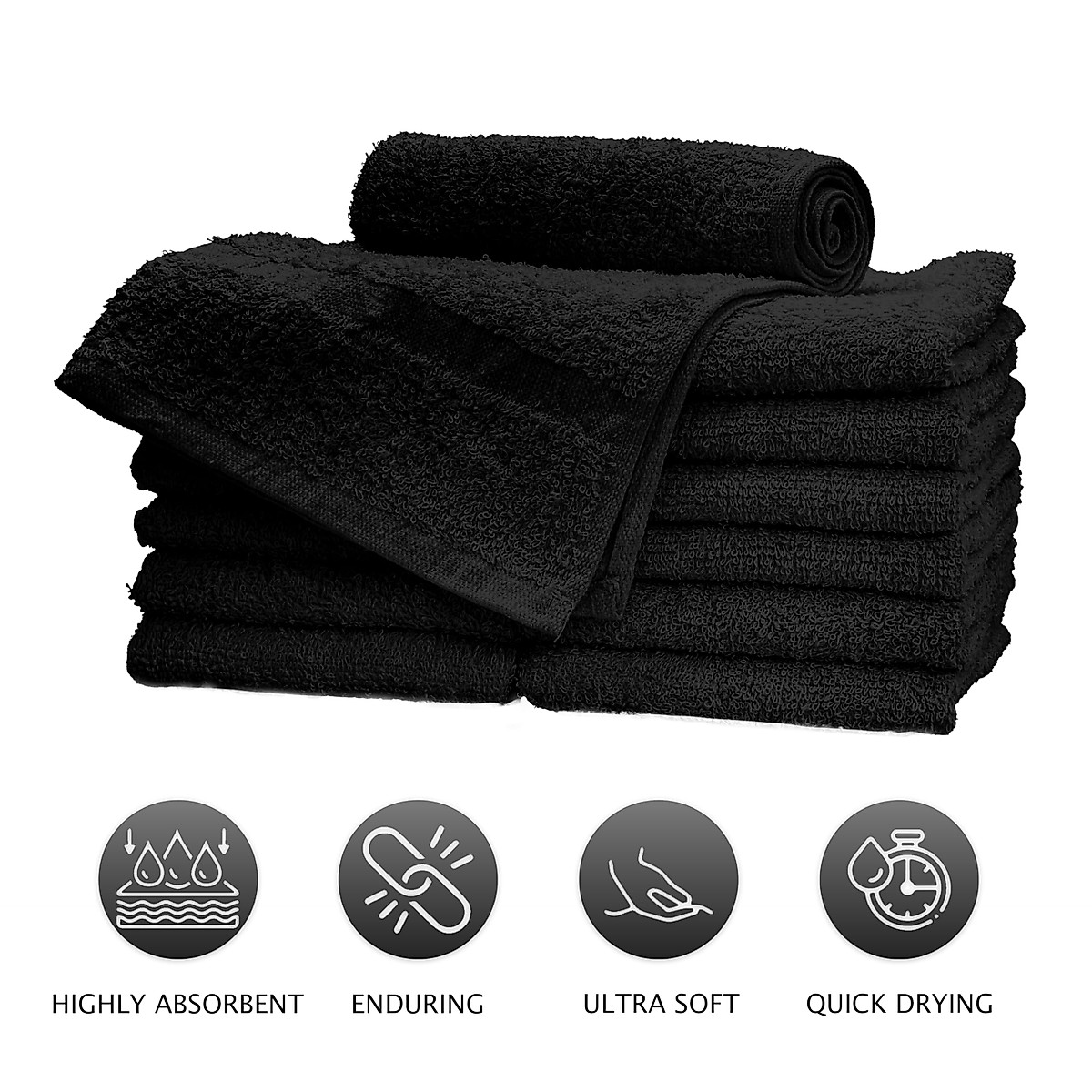 ZUPERIA 100% Ring Spun Cotton Salon Towel 24 Pack – (Not Bleach Proof -16" x 27") Super Soft and Highly Absorbent Hand Towel & Hair Towel for Hair Stylist, Gym, Beauty Salon, Spa & Home Care (Black)