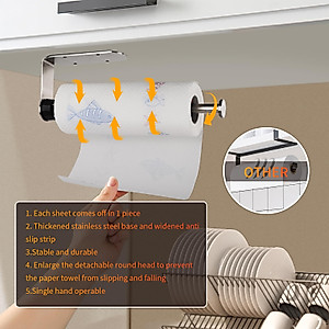 Paper Towel Holder Under Cabinet, Wall Mount, 2 Pack Single Hand Operable, with Damping Effect, Bend-Resistant, Self-Adhesive or Drill Mounting for Kitchen Bathroom, Black+Silver