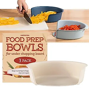 IMPRESA [3 Pack] Food Prep Bowls for Under Chopping Board - Plastic Meal Prep Container Set with Handles to Organize Countertop - Kitchen Storage Container -Food Storage & Meal Planning Accessories