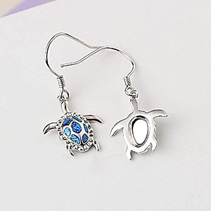 Sea Turtle Dangle Earring for Women - 925 Sterling Silver Blue Tortoise Drop Earring Beach Jewelry Gift for Ocean Lover