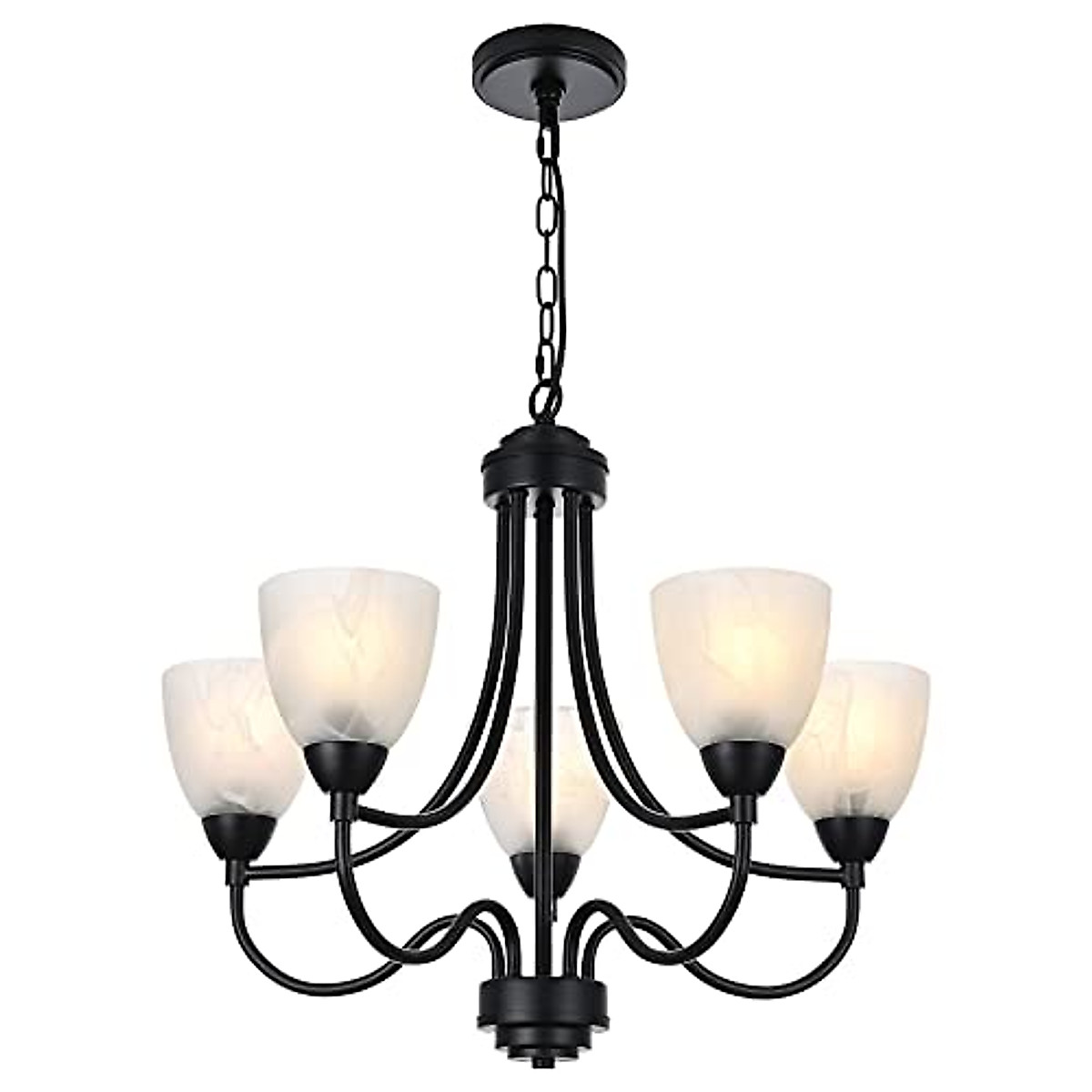 MELUCEE Classic Modern Chandeliers for Dining Room with Alabaster Glass Shade, 5-Light Dining Room Light Over Table Contemporary Ceiling Light Fixtures Traditional for Foyer Kitchen Bedroom