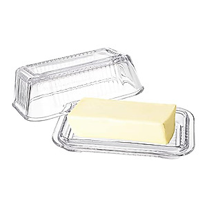 ZEAYEA 2 Pack Glass Butter Dish with Lid, Glass Butter Keeper, 100% Food Safe Clear Butter Serving Dish with Cover for Cream Cheese, Cake, Salad, Candy, Hold 2 Standard Stick Butter