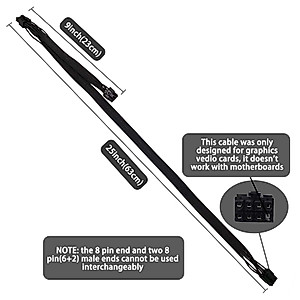 COMeap PCIe Cable for Corsair, ATX CPU 8 Pin Male to Dual PCIe 8 Pin (6+2) Male Power Cable for Corsair Thermaltake ARESGAME Power Supply 25-inch(63cm)