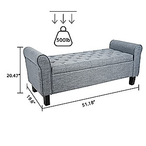 Babion Storage Bench for Bedroom End of Bed,Linen Ottoman Bench with Storage and Arms,Upholstered Fabric Storage Bench with Button Tufted,Large Storage Bench for Bedroom, Bench Linen Dark Gray