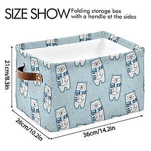 xigua Polar Bear Wrapped in Scarf Foldable Canvas Storage Bin, Sturdy Fabric Storage Basket with Handles, Storage Cube Box for Organizing Shelf Nursery Toy Closet 2PCS