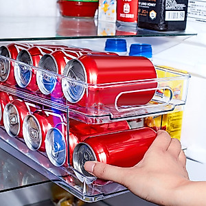 Set of 2 Drink Organizer for Fridge Soda Can Organizer for Refrigerator Automatic Rolling Double Layer Can Dispenser Stackable Can Drink Holder Drink Storage Rack Plastic Beer Dispenser Bin Container