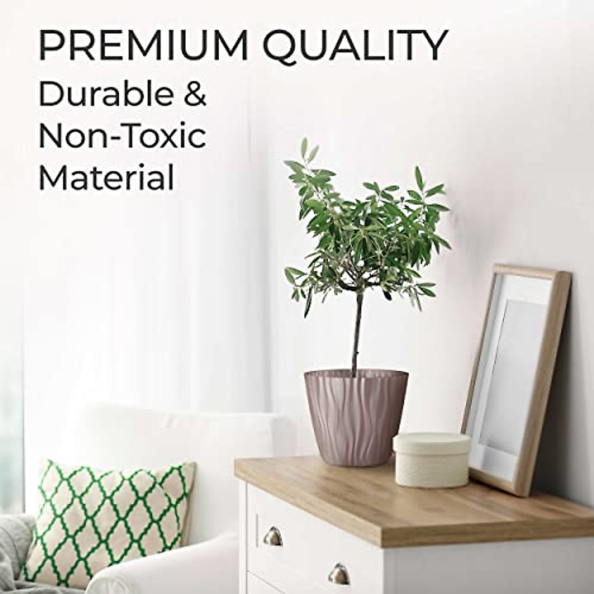 Mueller Austria Plant and Flower Pot 6/1 Set, Heavy Duty 6 Inch European Made Stylish Indoor/Outdoor Decorative Planter, for All House Plants, Flowers, Herbs, Mocha