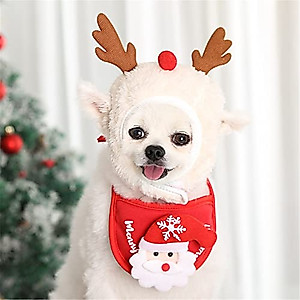 Udebohe Dog Christmas Bandana Bib and Hat Set 2 Pieces, Christmas Tree Elk Reindeer Santa Claus Pet Christmas Costume Accessories Outfit for Small Dogs Cats Puppys Kittens