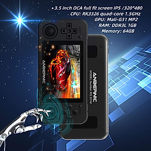 RG351M Handheld Game Console WiFi Function, Open Source System RK3326 Chip 64G TF Card 2500 Classic Games 3.5 Inch IPS Screen 3500mAh Battery (Black)