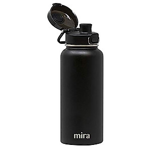 MIRA 32 oz Stainless Steel Water Bottle - Hydro Vacuum Insulated Metal Thermos Flask Keeps Cold for 24 Hours, Hot for 12 Hours - BPA-Free One Touch Spout Lid Cap - Black