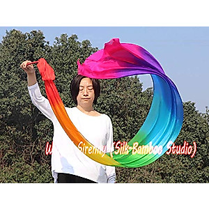 Winged Sirenny Silk Throw Streamer 98" (250cm), Church Worship Praise Prophetic Dance Banner with Rod, Flowing Rhythmic Playsilk (Rainbow 2)