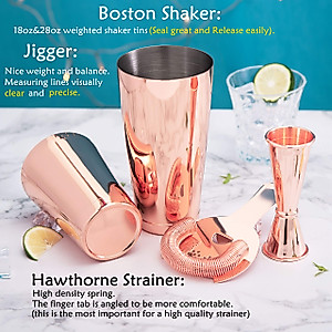 Boston Cocktail Shaker Set Bartender Kit Rose Gold Bar Set, 9 Pcs Barware Gift Set, 18oz & 28oz Shaker Tins, Cocktail Strainer Set, Japanese Jigger, Muddler, Bar Spoon & Liquor Pourers