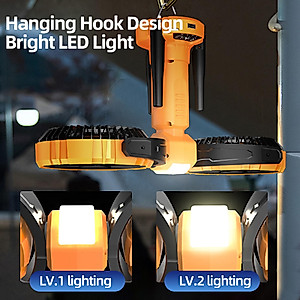 NIFBANG Double Head Camping Fan with LED Light,8000mAh Rechargeable Battery Powered Tripod Tent Fan,270° Oscillating Portable Fan 360° Rotation with Hook for Home,Outdoor,Bedroom,Canopy,Travel,Fishing