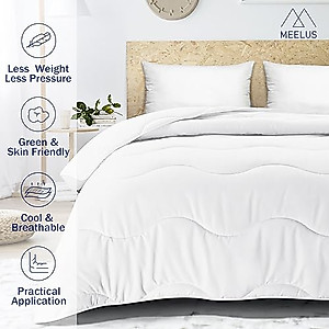 MEELUS Lightweight Comforter Cooling White, Soft Breathable Queen Size Summer Duvet Insert, Microfiber Down Alternative All Season Quilt with Corner Tabs, 88x88 inch