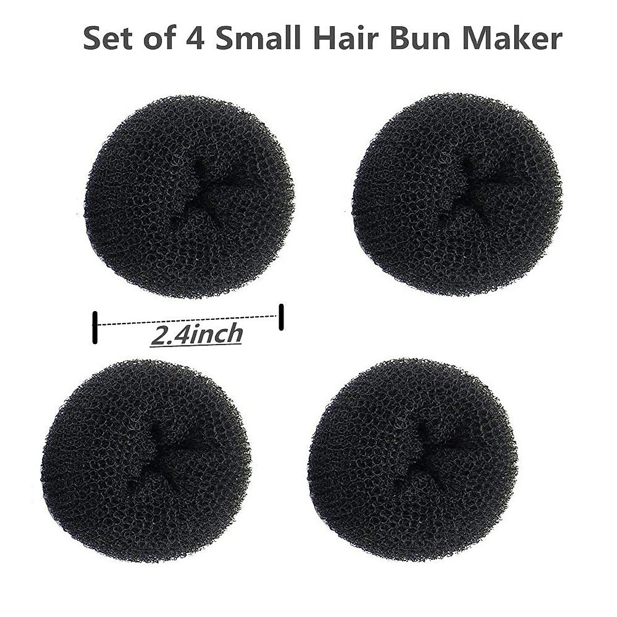 4 Pack Extra Small Hair Bun Maker Mini Chignon Hair Doughnut Shaper Hair Donut Sock Bun Form for Kids, Girls, Short and Thin Hair (Small Size 2.4 Inch, Black)