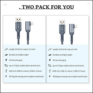 20ft/6M Oculus Quest 2 Link VR/Virtual Reality Headset Cable for PC Gaming，USB 3.2 Gen1 5Gbps Type C to USB Type A ，High Speed Data Transfer & Fast Charger for Quest 2 and Quest