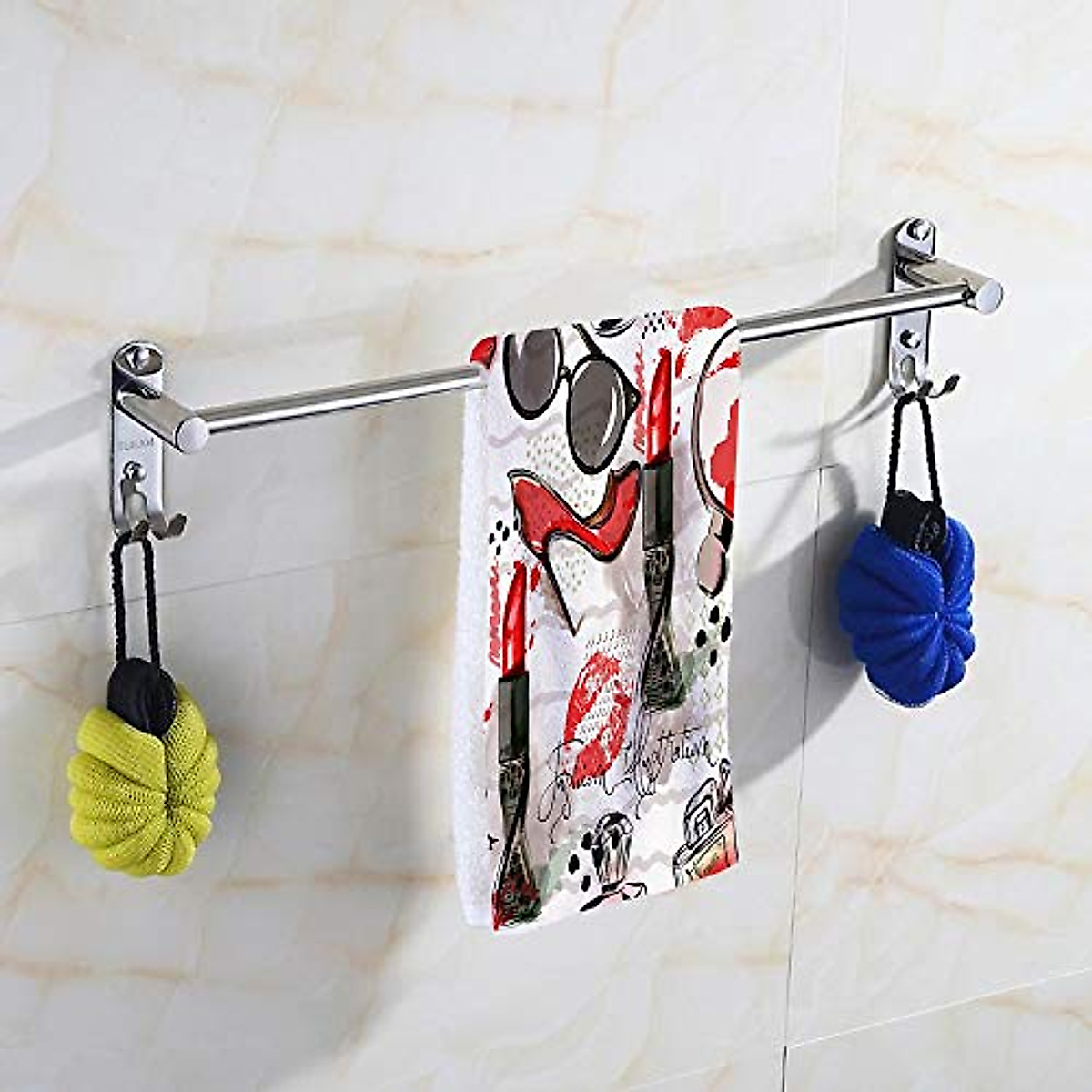 Beabes Makeup Hand Towel for Bathroom Red Lipstick Shoes Glasses Perfume Glamour Female Face Spa Yoga Towel 15 X 30 Inch