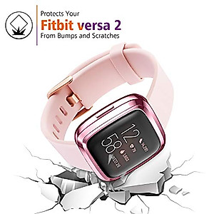 [6 Pack] Mugust Screen Protector Compatible with Fitbit Versa 2 Case, TPU Plated Full Around Protective Case Cover (Black, Space Gray, Silver, Rose Gold, Rose Pink, Clear)