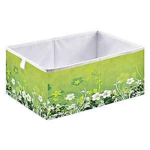 Kigai Green Flowers Cube Storage Bins - 11x11x11 in Large Foldable Cubes Organizer Storage Basket for Home Office, Nursery, Shelf, Closet
