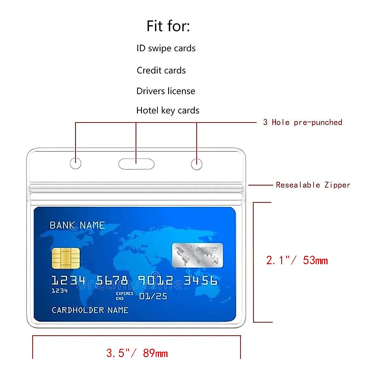 KINGSUM Horizontal Badge Holders Sealable Waterproof Clear Plastic Name Tag ID Card Holder (6Pcs)