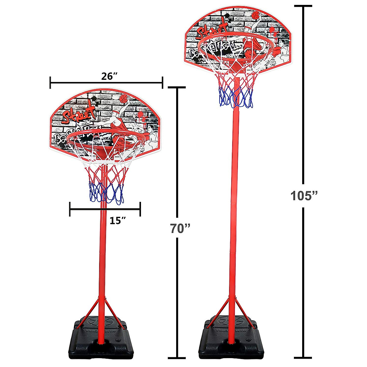 Kids Basketball Hoop Indoor Outdoor Play Adjustable Height 5.8 ft to 8.7 ft Tall Portable Basketball Court Hoops Net with Fillable Base