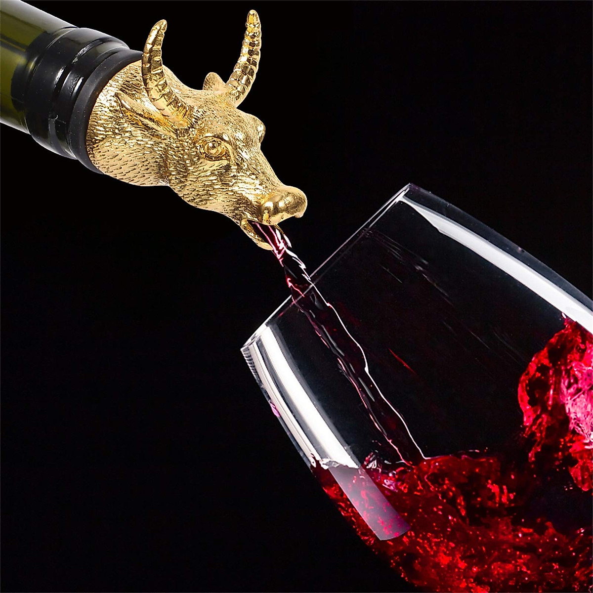 Cabilock Bull Wine Pourer Bull Bottle Stopper and Pourer Animal Head Wine Aerators Liquor Pour Spout Golden for Olive Oil Champagne Beer Wine Dispenser