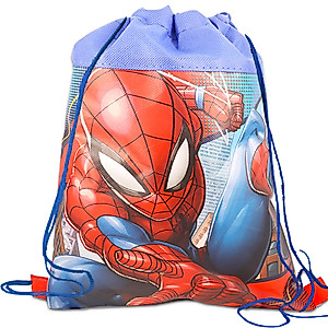 Marvel Store Spiderman Drawstring Bag and Water Bottle - Spiderman Travel Set with Drawstring Bag and 16 Oz Pull Top Water Bottle for Boys and Girls (Marvel Travel Bag)
