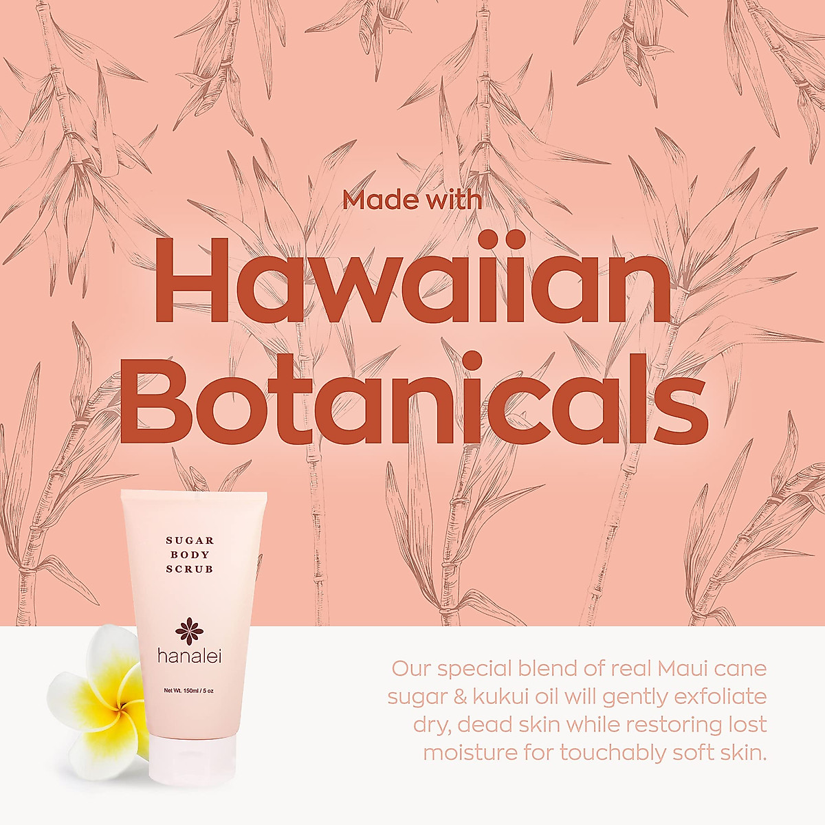 Vegan Brown Sugar Body Scrub: Moisturizing Exfoliator for Dry Skin - Women's Body Care - Made with Hawaiian Raw Cane Sugar and Kukui Oil - Made in the USA - 150g