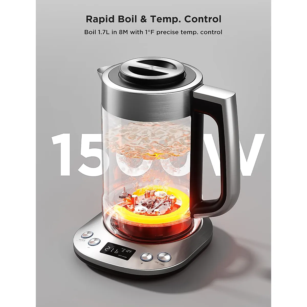 GoveeLife Smart Electric Kettle with Tea Infuser for Loose Leaf Tea, 1.7 L Electric Tea Kettle with Brewing Program, Variable Temperature Control, 2 H Keep Warm & Auto Shut off, BPA Free, Sliver