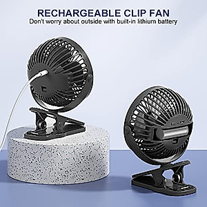 Ideapro 6 inch Portable Clip on Fan, Battery Operated USB Fan, Small Desk Fan with 3 Speeds, Strong Clamp, 360°Rotate Personal Fan for Office Home Dorm Stroller(Black)…