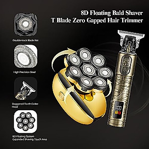 ROZIAPRO Head Shavers for Bald Men & Professional Hair Trimmer Zero Gapped T-Blade Trimmer, Multifunctional Bald Shavers Rechargeable Edgers Barber Clippers Men’s Grooming Kit