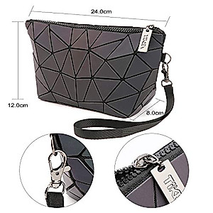Tikea Makeup Pouch - Small Cosmetic Bag Travel Geometric Luminous Clutch Lattice Reflective Toiletry Beauty Bag Cosmetic Wristlets
