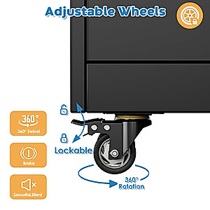 GLADIW Metal Storage Cabinet, Garage Storage Cabinet with Lockable Doors and 4 Adjustable Shelves, Tool Cabinet with Wheels and Pegboards for Garages, Offices, Kitchens, Gyms and Pantries, Black