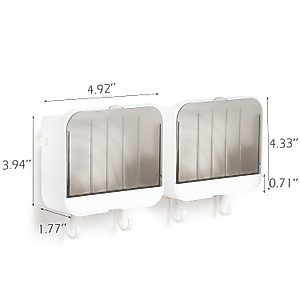 RAMFIYN White Plastic Wall Mounted Soap Saver for Shower with Hanger for Bath Ball, Adhesive Wall Mount Self Draining Soap Dish for Bathroom Flip-top Soap Box