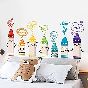 Crayon Color Wall Decals for Kids Rooms - Cartoon Wall Stickers for Baby Bedroom Wardrobe Door Decor DIY Mural Decals Color Discrimination Educatione Nursery Playroom Decoration Wall Stickers