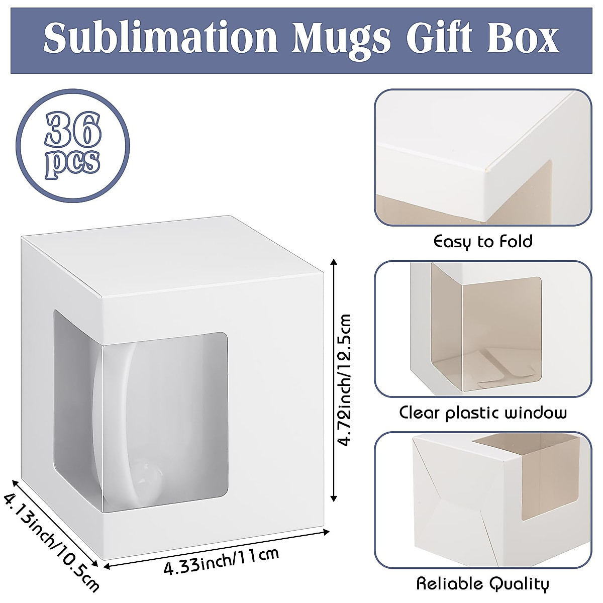 Harloon 36 Pack Mug Boxes for Gifts Coffee Mugs Boxes Gift Boxes for Shipping Sublimation Mugs Transparent Wine Glass Gift Packaging Box for Blanks 11oz, 12oz, 15oz Gift Wrapping (White)