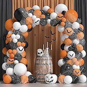 ZFUNBO 139 Pack Halloween Balloon Arch Garland Kit, Orange Black White Balloons Balloons Set with 3D Bat Sticker Spider Web for Halloween Party Decorations Baby Shower Birthday Party
