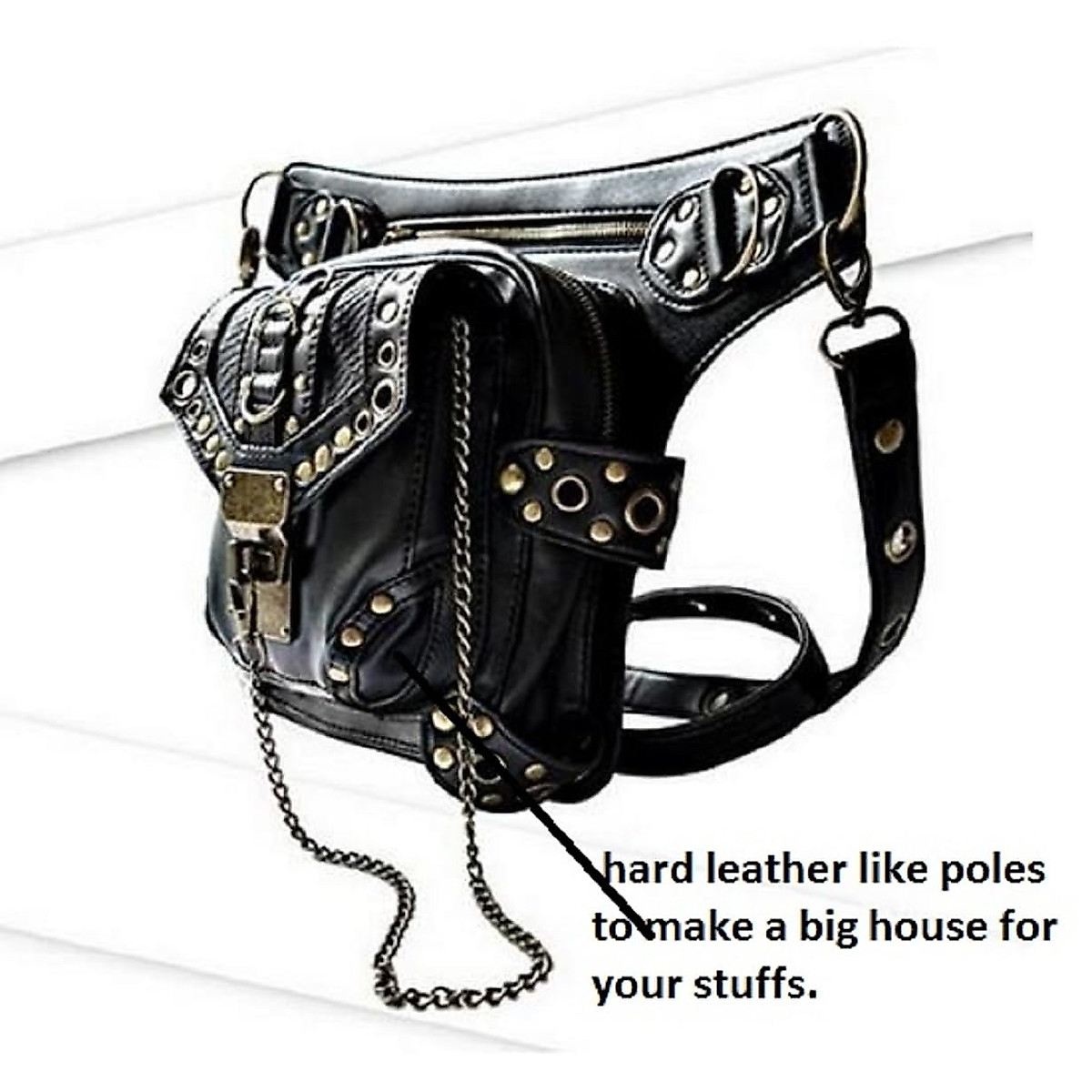 Wendingstan Rock Leather & Vintage Gothic Retro Steampunk Handbag Victorian Style Shoulder Waist Bag Black, Medium