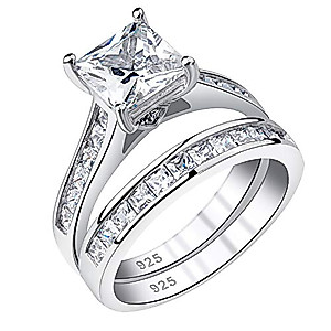 Newshe Jewellery Wedding Rings for Women AAAAACz 925 Sterling Silver Engagement Ring Sets Princess 4.1Ct Size 7