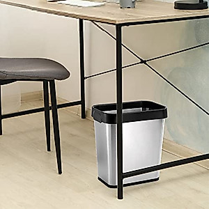 Frcctre 2.1 Gallon / 8L Open Top Stainless Steel Trash Can, Small Compact Modern Rectangular Metal Trash Can Office Wastebasket Garbage Bin for Office Bedroom Bathroom Home - 9.8"L x 6.5"W x 10.6"H